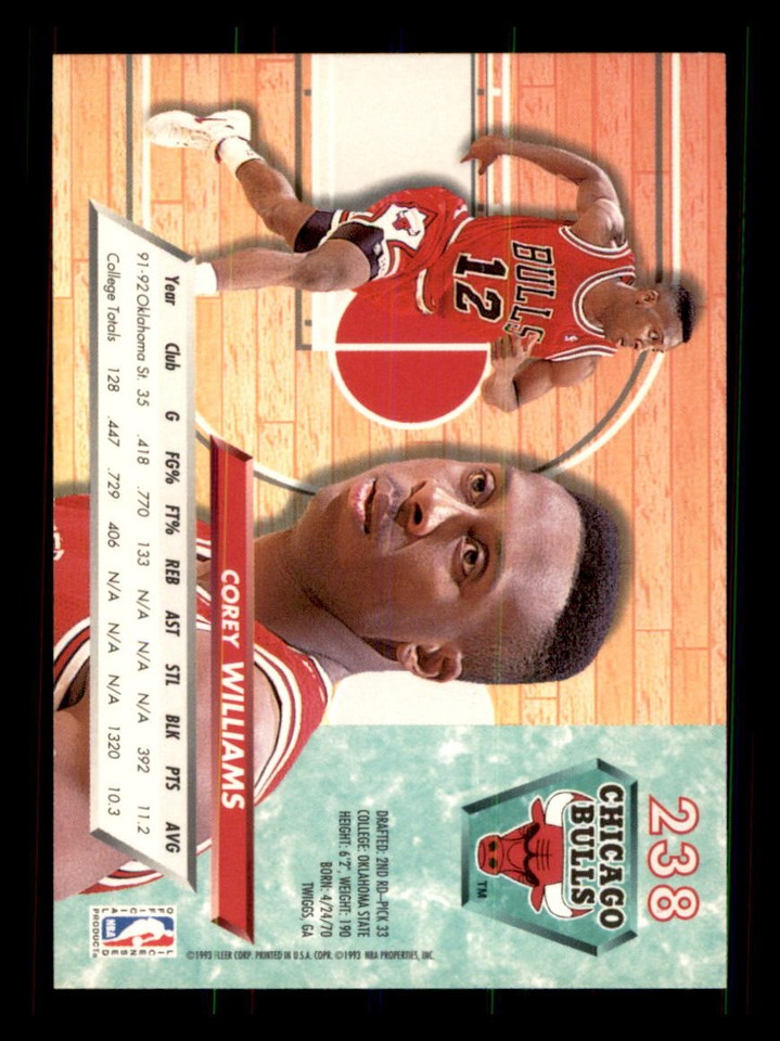1992 Basketball Ultra Corey Williams Chicago Bulls #238 RC | eBay