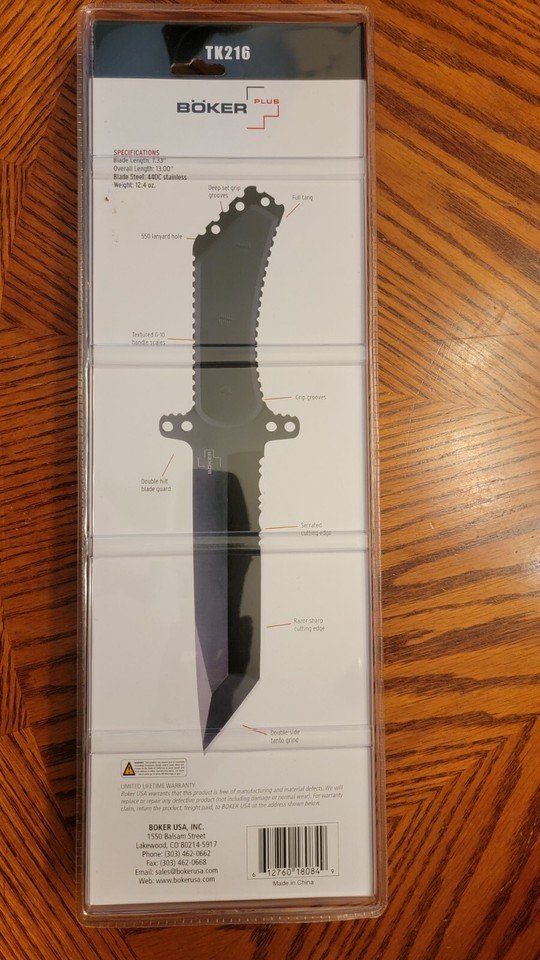 Boker Plus Knife TK216 Armed Forces Tactical Fixed Blade Tanto G10 440C ...