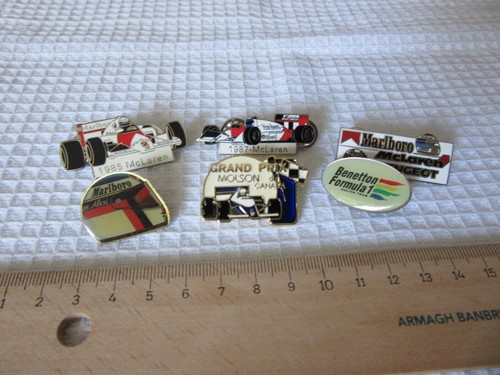 Job lot Formula One F1 pin badges x 6 inc McLaren, Benetton, Marlboro ...
