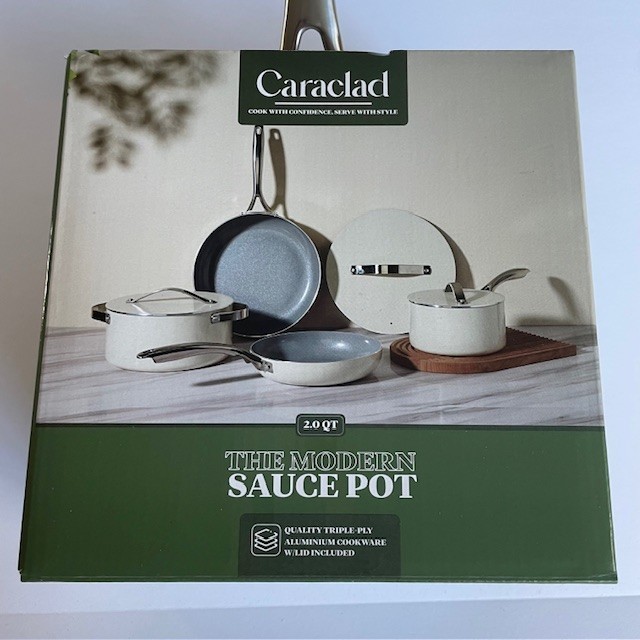 Caraclad Sauce Pot with Lid 2 Quart Aluminum Cookware White, Stylish ...