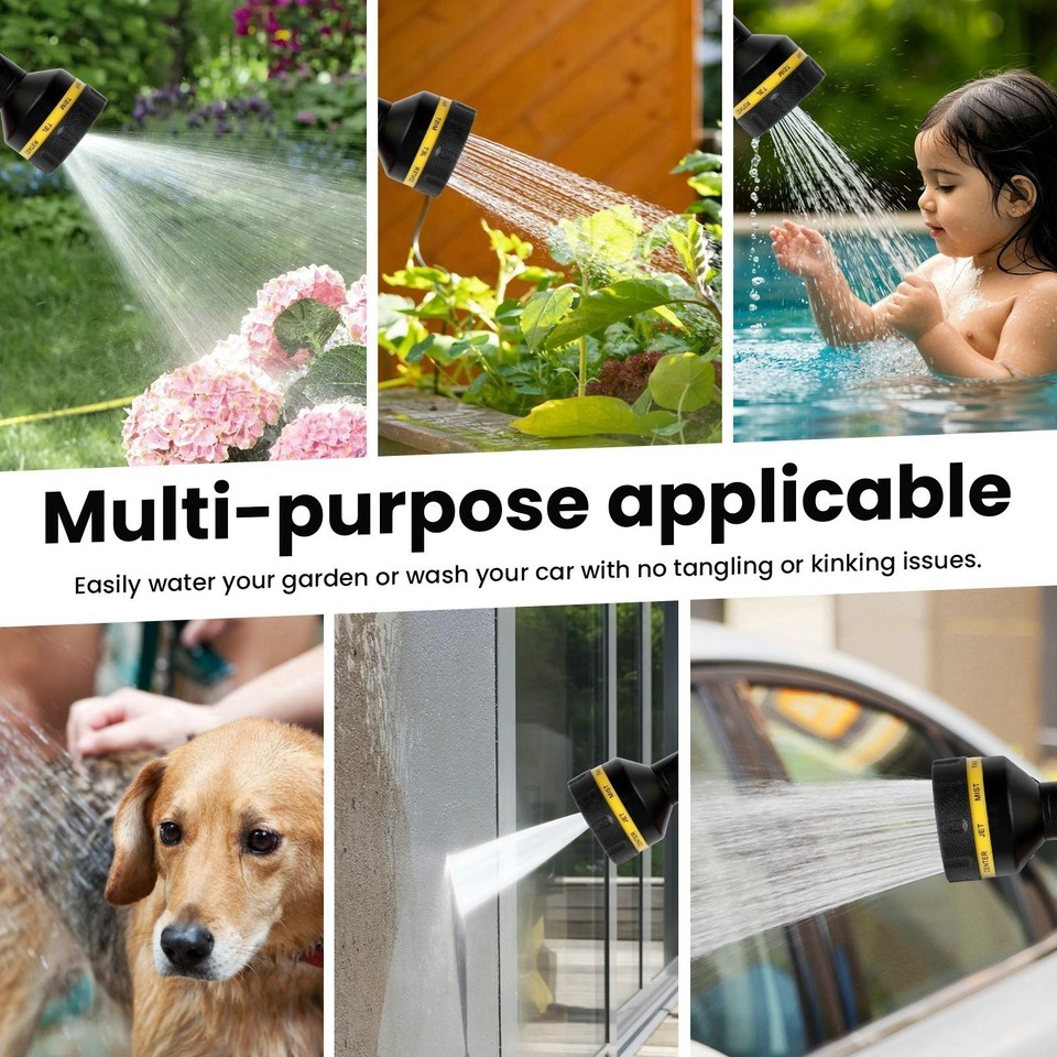 20M 50FT FLAT HOSE PIPE SPRAY GUN NOZZLE SET WITH REEL STAND GARDEN ...
