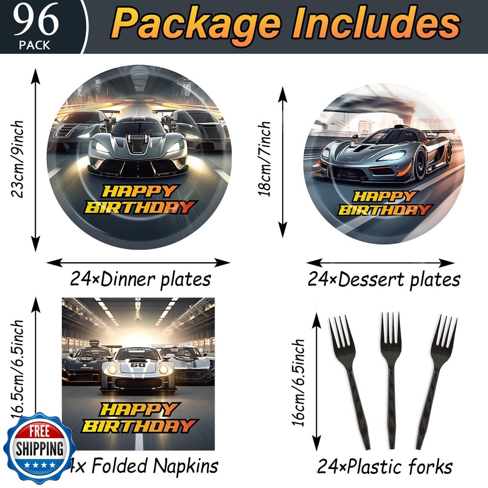 96PCS Race Car Party Decoration Hot Car Wheel Paper Plates and Napkins ...