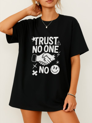 Trust No One T-Shirt Grunge Streetwear Graphic Tee with Handshake ...