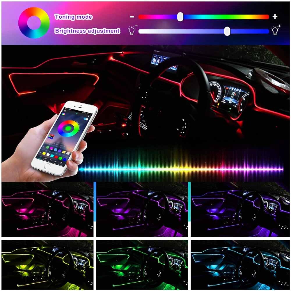 10M Auto RGB LED Innenraum Lichtleiste Ambientebeleuchtung Neon APP ...