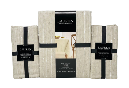 RALPH LAUREN 60" x 104" Marley Natural Textured Tablecloth & 8 Napkins ...