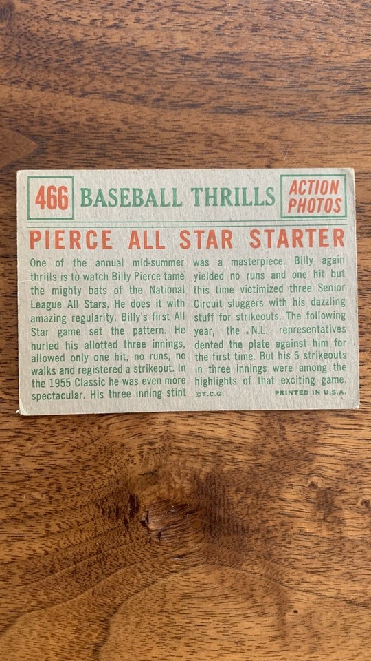 Pierce All Star Starter 1959 Topps #466 Baseball Thrills VG-EX | eBay