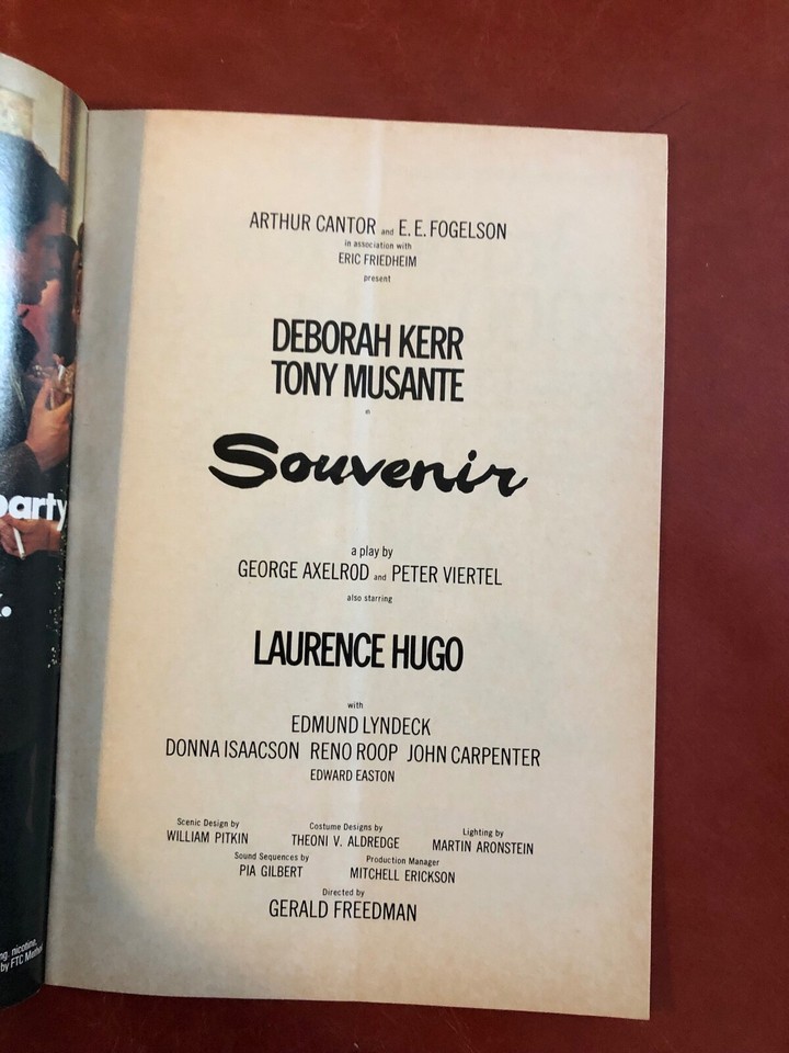 SOUVENIR Playbill 1975 Shubert Theatre LA Deborah Kerr Musante Hugo ...