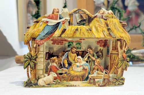 Small fold-out Nativity Scene. Germany, 1920s. Holy Family, Shepherds ...