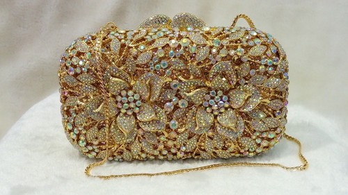 Rainbow Gold 3D Rose Flowers Handmade Austrian Crystal Evening Cocktail ...