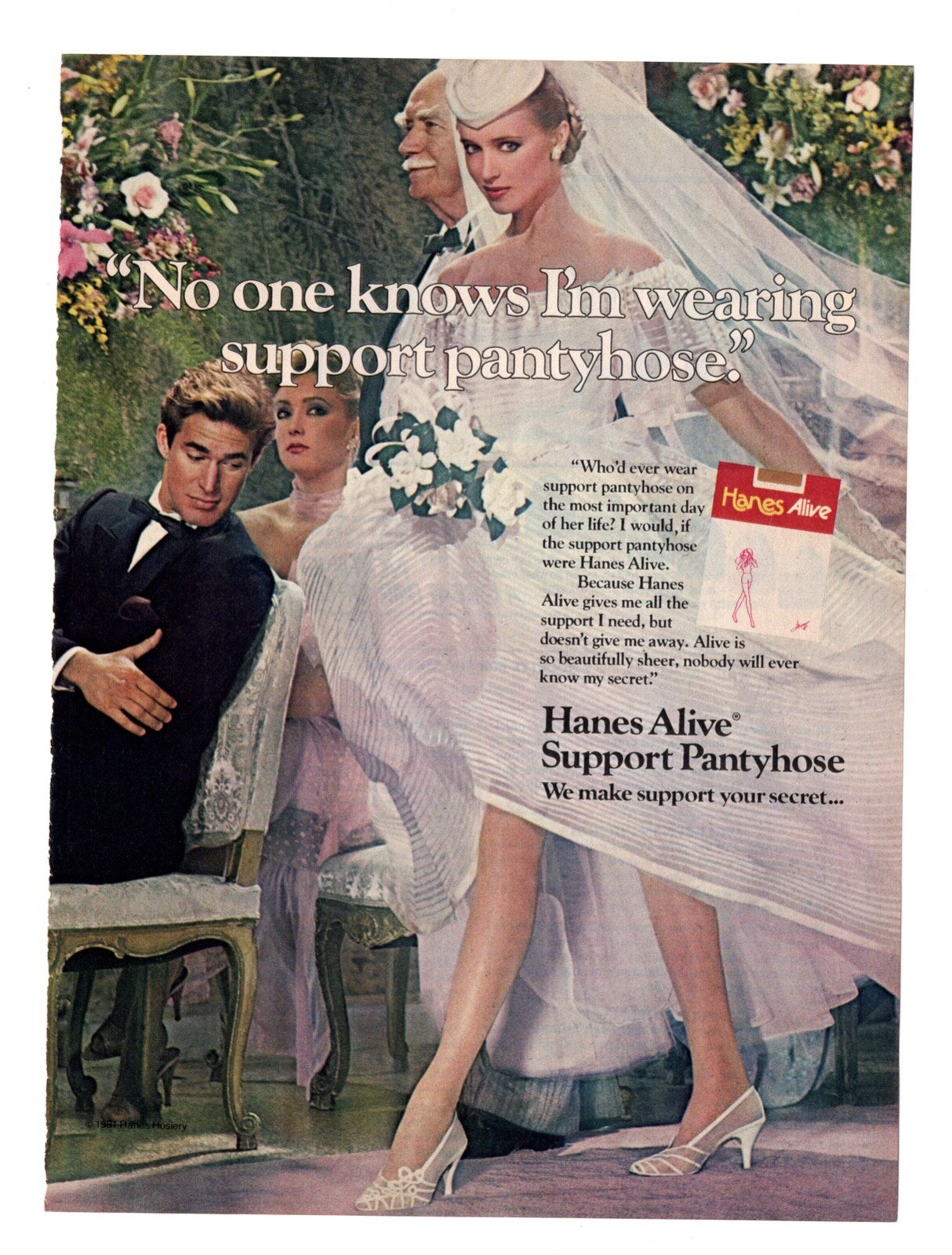 vintage 1970s magazine print ad Hanes Alive pantyhose green Bride ...