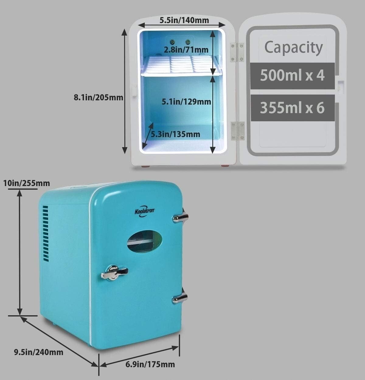 Portable Mini Fridge 6 Can 4 Liter Retro Small Refrigerator Cooler ...