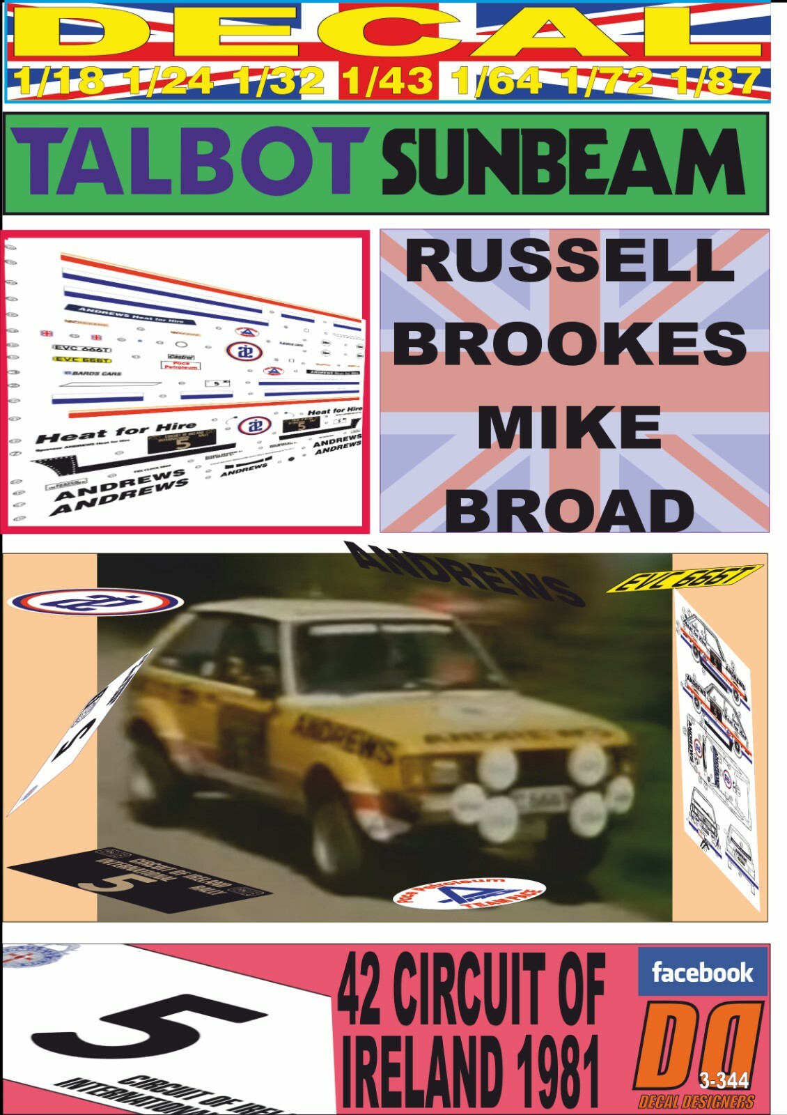DECAL TALBOT SUNBEAM LOTUS RUSSELL BROOKES CIRCUIT OF IRELAND 1981 (02 ...