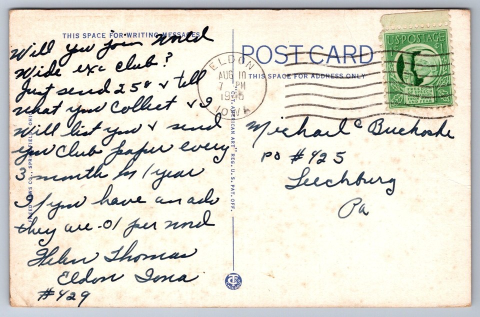 Postcard Springfield OH Wittenberg College Blair Hall 1945 | eBay