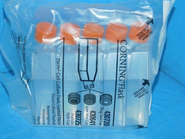 (100) Corning 430641 Cell Culture Flask 75 Cm2 Canted Neck Vented Cap ...