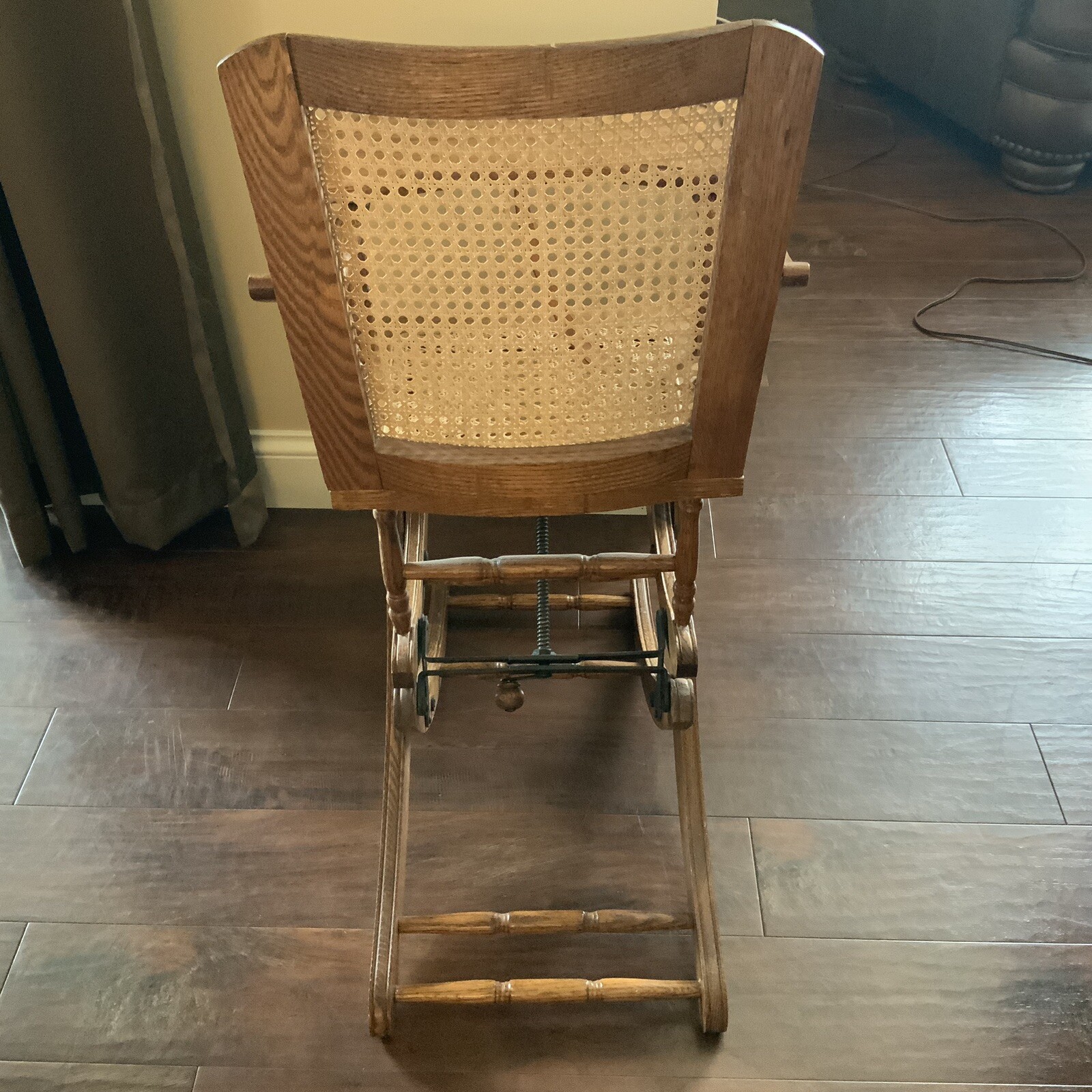 CHILD'S ANTIQUE HIGH CHAIR /ROCKER OAK W/ CANE SEAT -HAND CRANK | eBay
