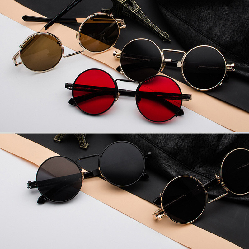 Vintage Round Steampunk Sunglasses Men Women Retro Metal Hippie Glasses ...