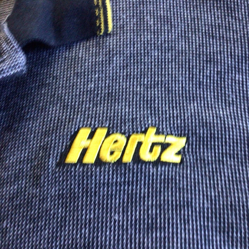 Men’s Hertz Rent-a-Car Shirt XL Employee Polo Uniform Blue Yellow Logo ...