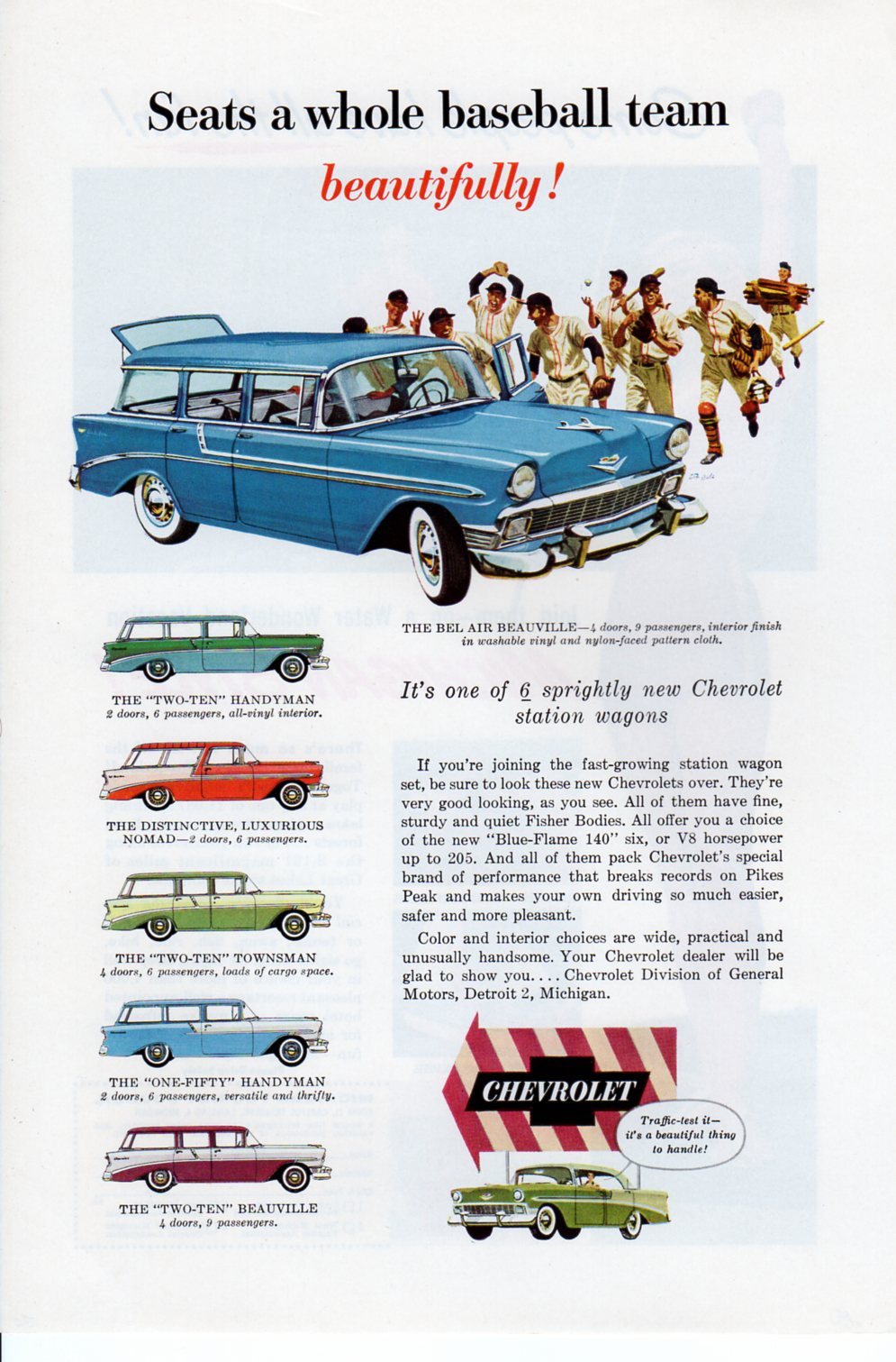 1956 Vintage print ad Car Chevrolet Bel Air Beauville Wagon baseball ...