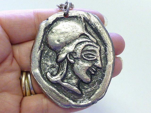 Circa 1960 Greek God Pegasus Medallion Necklace Silve… - Gem