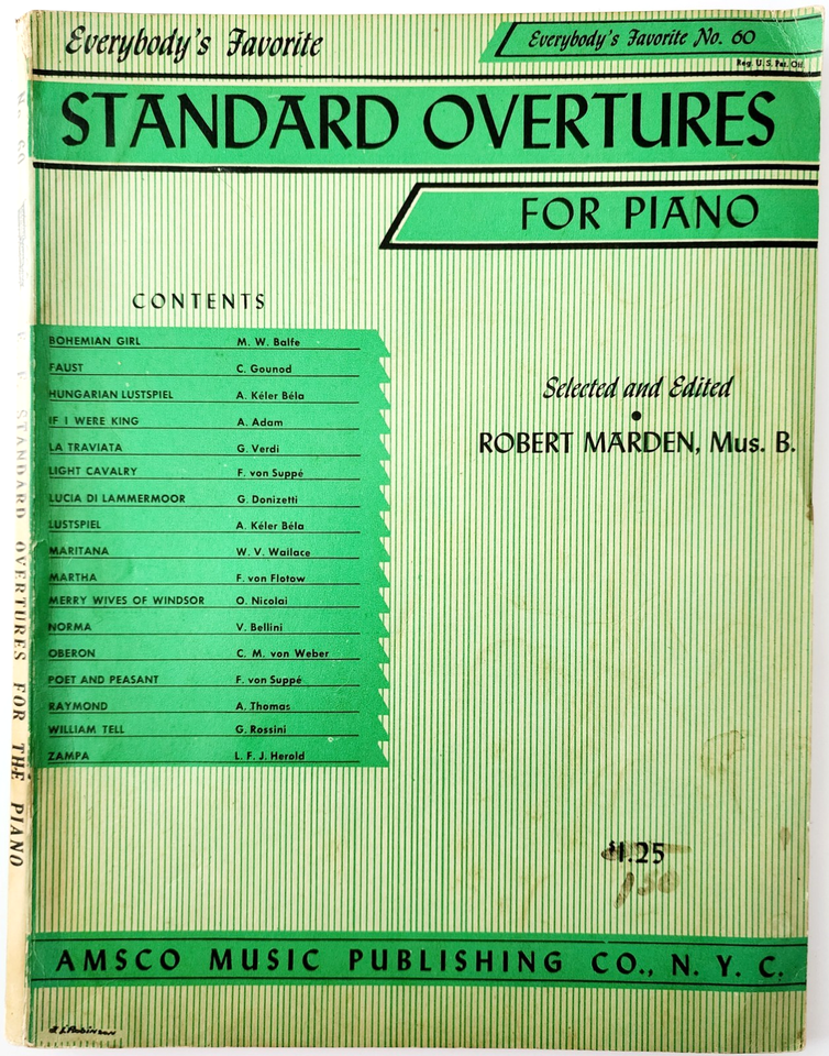 1946 Standard Overtures For Piano Song Book Vintage PB Robert Marden ...