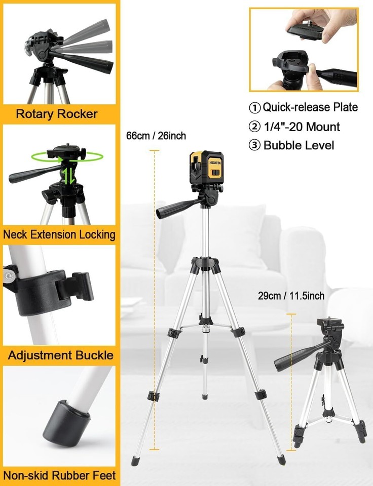 Tripod Laser Level Self-Leveling Green Beam Horizontal Vertical Cross ...