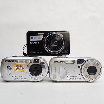LOT of 3 Sony Cyber Shot Digital Cameras - DSC-W650 DSC-P41 DSC-P73 ...
