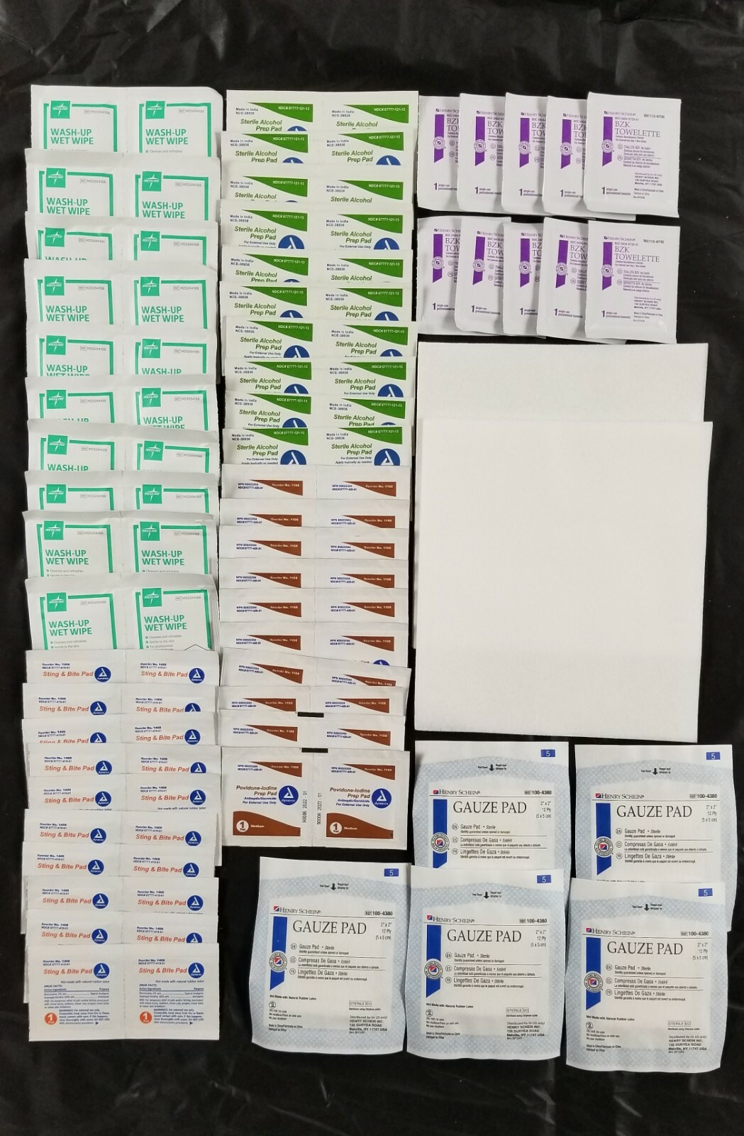 100 Piece First Aid Kit Refill - Cleansers & Antiseptics Wipes ...