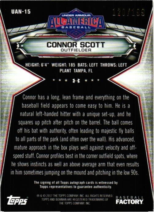 2017 Bowman Connor Scott Baseball Factory Auto #/199 NATIONAL TEAM | eBay