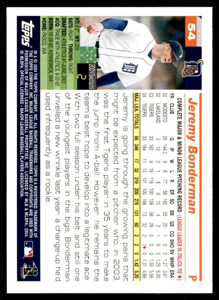 2005 Topps #54 Jeremy Bonderman | eBay