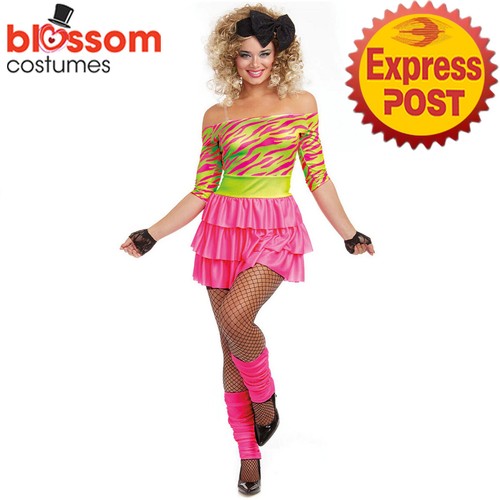 N751 Neon Party Girl 80s Celebrity Pop Diva Rock Dress Up Halloween ...
