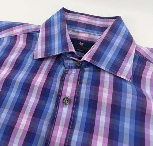 ETRO Made In Italy Button Up Shirt Purple Plaid Size 40 Medium EUC | eBay