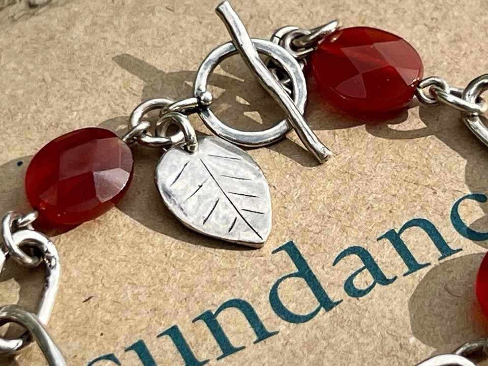 NEW $328 Sundance 7.5” Red Orange Carnelian Sterling Silver Link Toggle ...