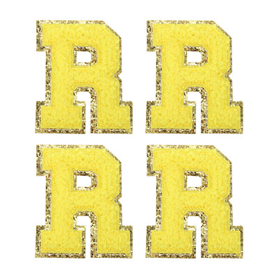 4Pcs Chenille Letter Patches Iron on Letter Patches Yellow R Alphabet ...