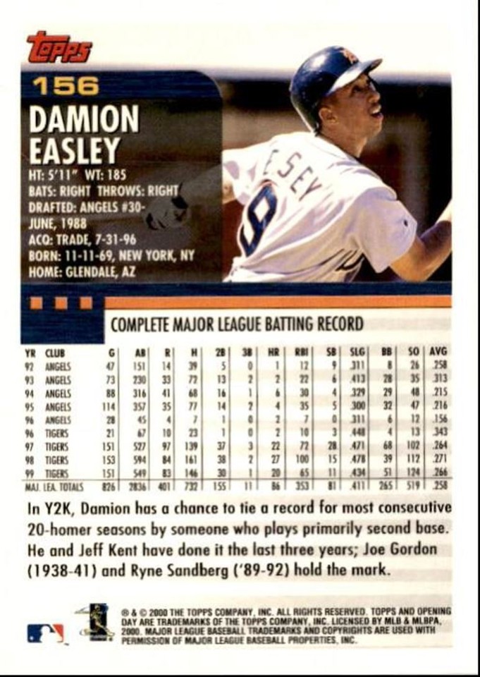 2000 Topps Opening Day Damion Easley a Detroit Tigers #156 | eBay