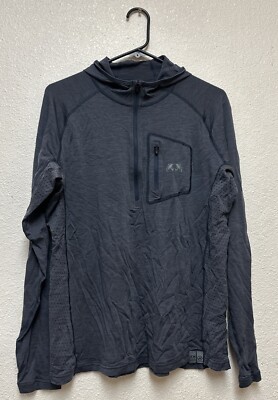 Kuiu Blue Pullover Base Layer Nuyarn Merino Wool L/S Hood 1/4 Zip Logo ...