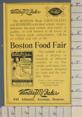 1899 WINTHROP M. BAKER FOOD CHOCOLATE CANDY DECOR HISTORIC AD A-1674 | eBay