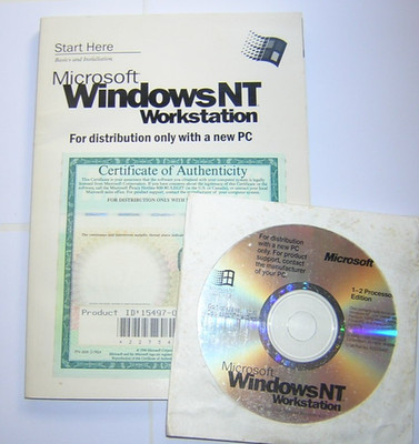 Microsoft Windows NT 4.0 Workstation Full Install CD-ROM + COA Key ...
