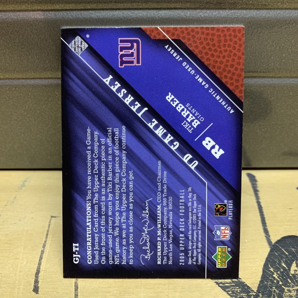 2005 Upper Deck Tiki Barber GJ-TI Jersey Game Used Patch Giants ...
