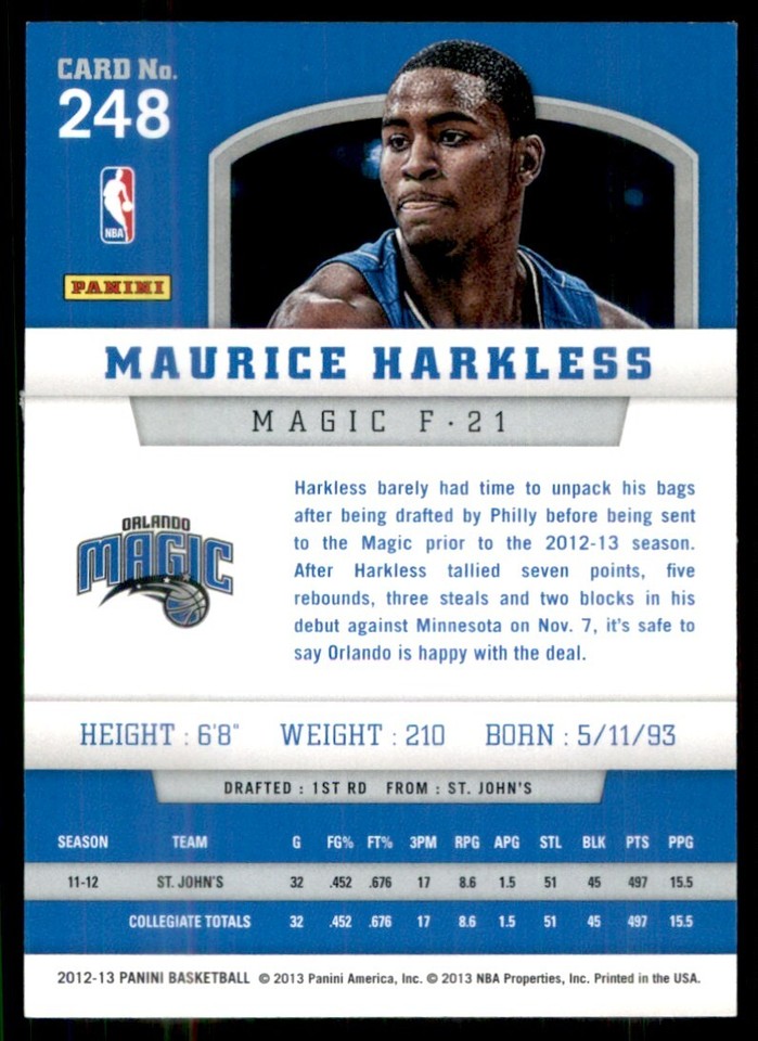 2012-13 Panini Maurice Harkless Rookie Orlando Magic #248 | eBay