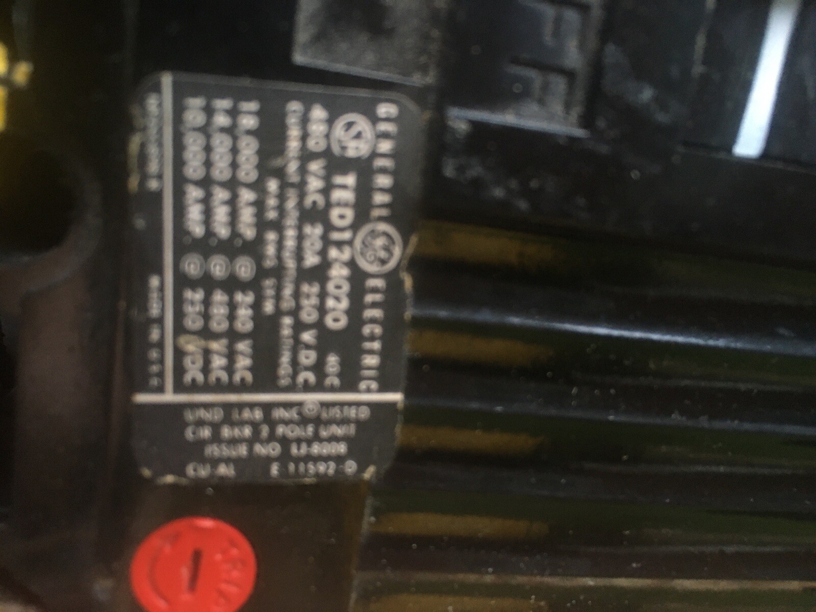 TEB124020 General Electric GE Type TEB Circuit Breaker 2 Pole 20 Amp ...