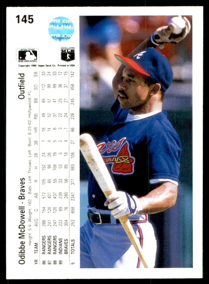 1990 Upper Deck Oddibe McDowell . Atlanta Braves #145 | eBay