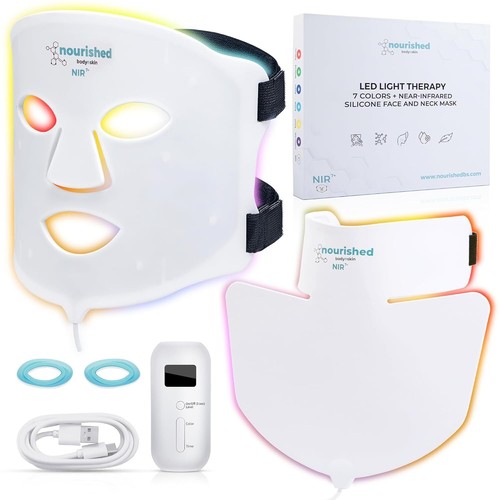 7 Colors LED Face and Neck Mask w/ Near-Infrared Blue Red Light Therapy ...