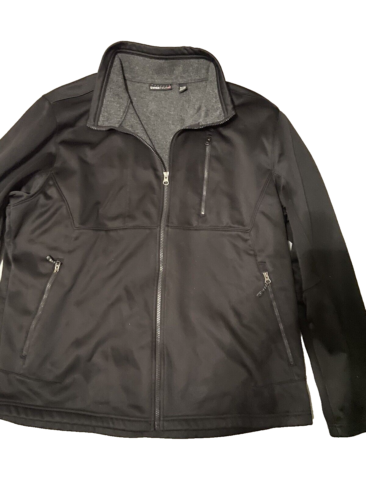 Swiss + Tech Jacket Men's XL Full Zip Solid Black Fleece Lined Soft ...