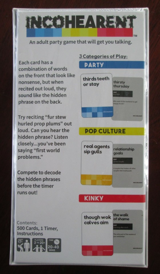 New INCOHEARENT Adult Party Game Card Game THAT WILL GET YOU TALKING ...