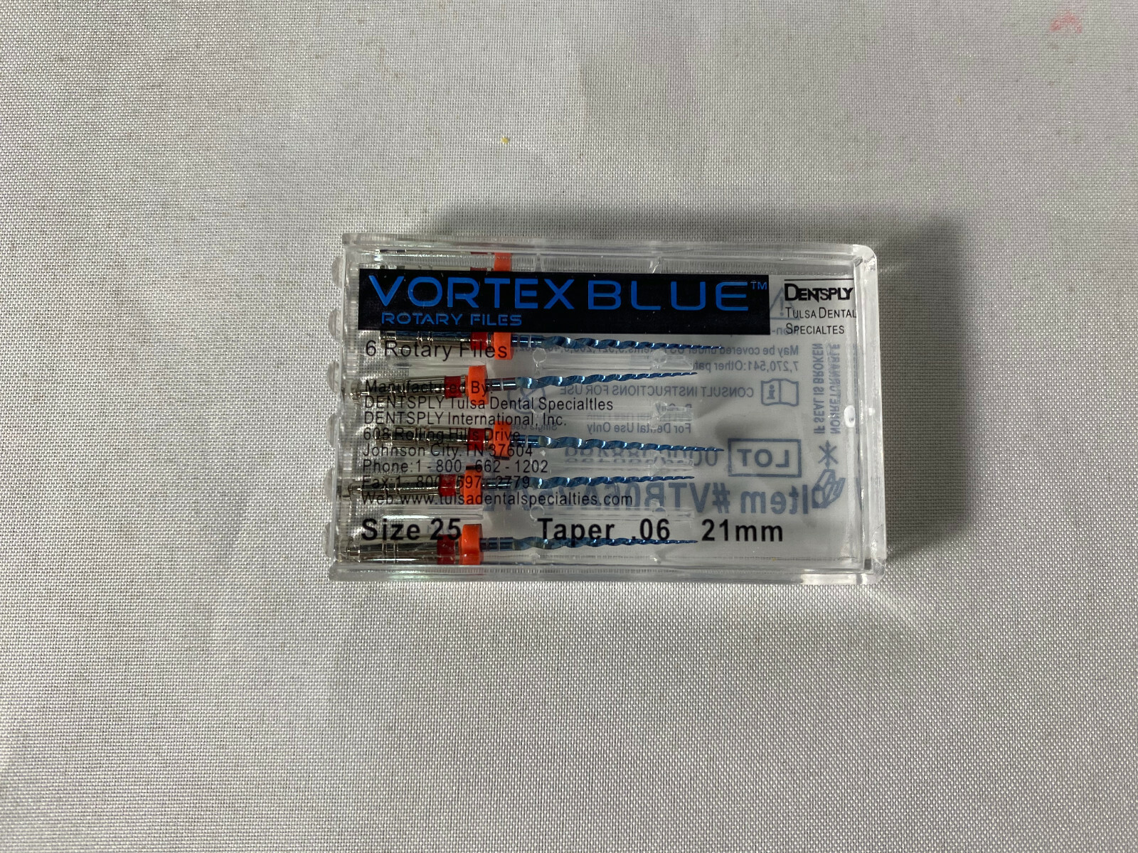 Dentsply Tulsa Dental Vortex Blue 21, 25, 30mm all Taper rotary files 6 ...