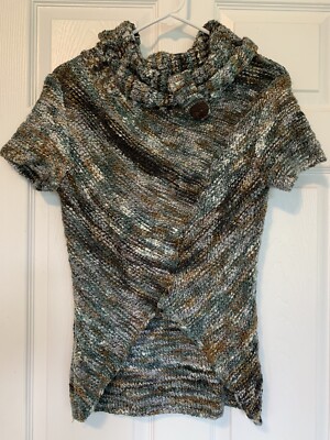 Cartise Medium Boucle Knit Cowl Neck Asymmetrical Hem Short Sleeve ...