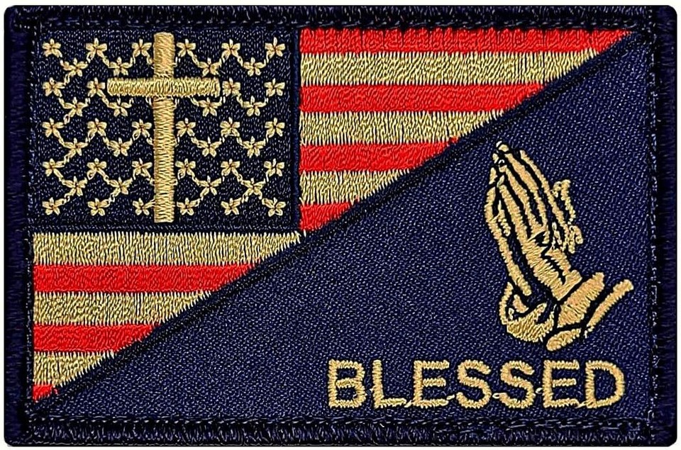 Blessed Praying Hand Cross USA Flag Subdued Patch ||2PC Hook Backing 3 ...