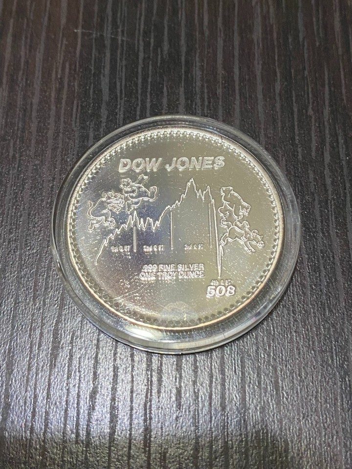 DOW JONES 508 SILVER COMMEMORATIVE COIN 10/19/1987 - 1 Troy Oz .999 ...