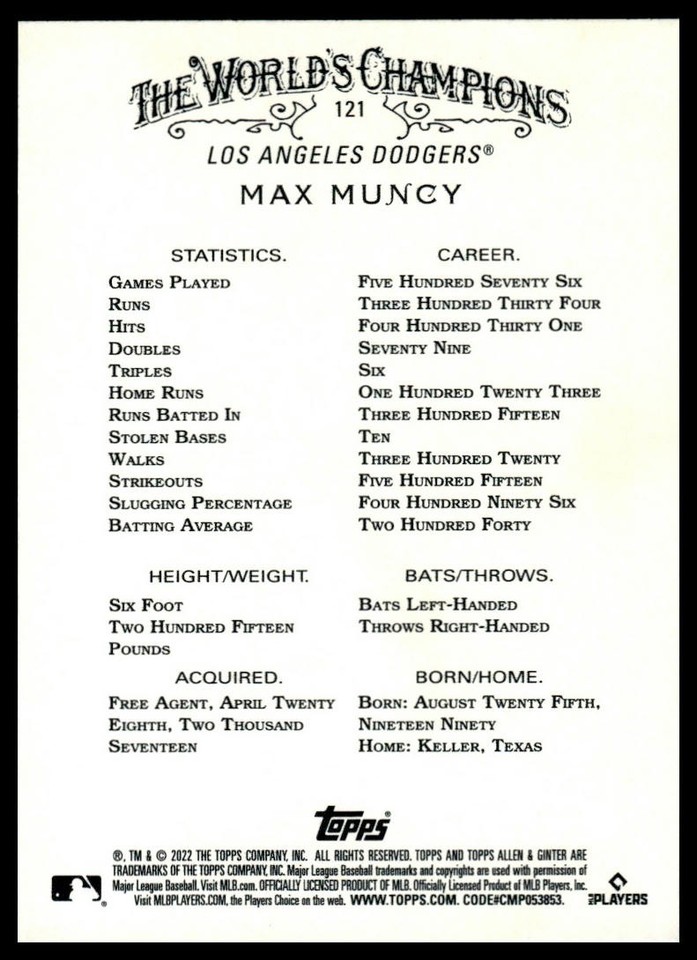 2022 Topps Allen & Ginter Max Muncy #121 Silver Portrait | eBay