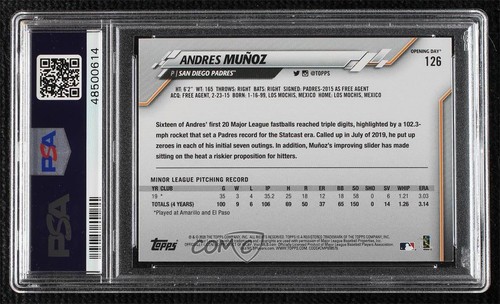2020 Topps Opening Day Edition Blue Foil /2020 Andres Munoz PSA 9 MINT ...